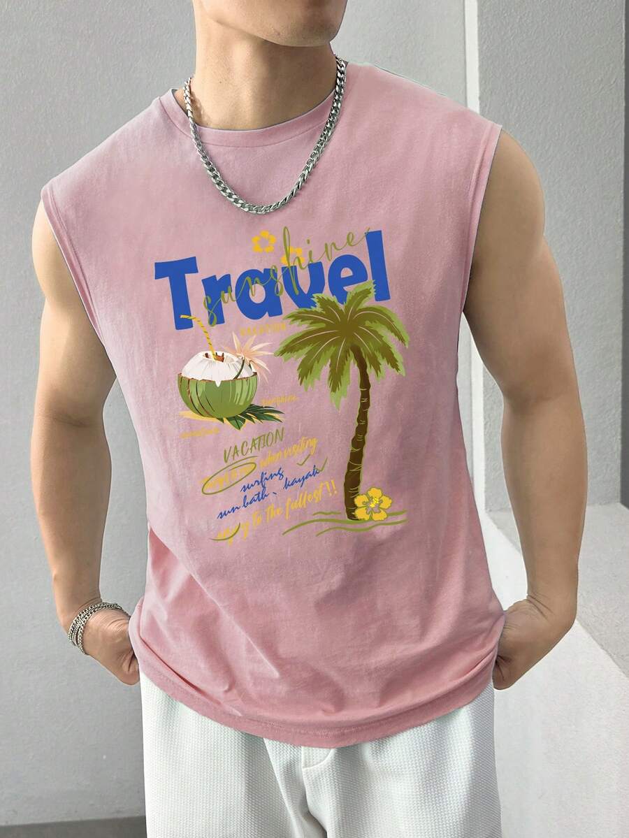 Manfinity RSRT Men's Summer Sports Leisure Coconut Trees And Letters ...