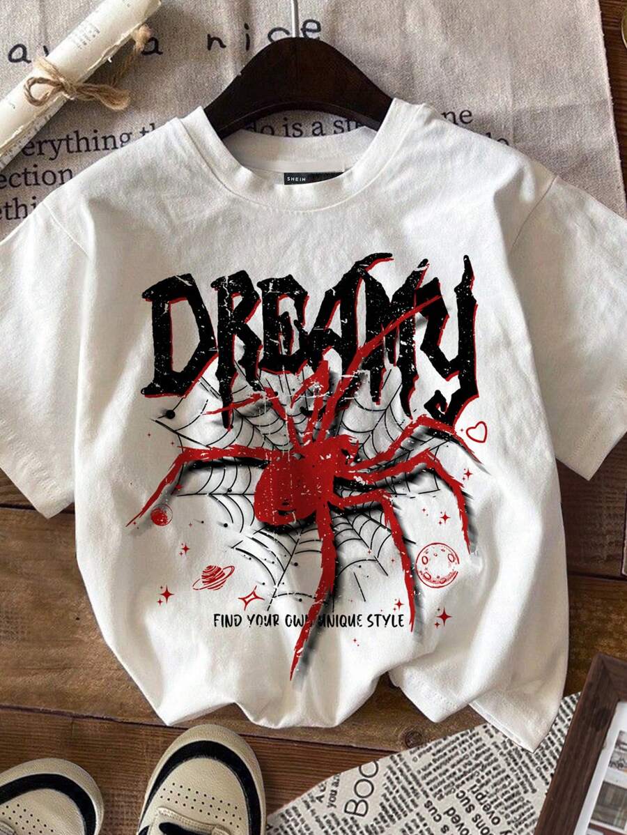 Manfinity EMRG En's Loose Street-Style White Knitted T-Shirt With Black Gothic Letters, Red ...