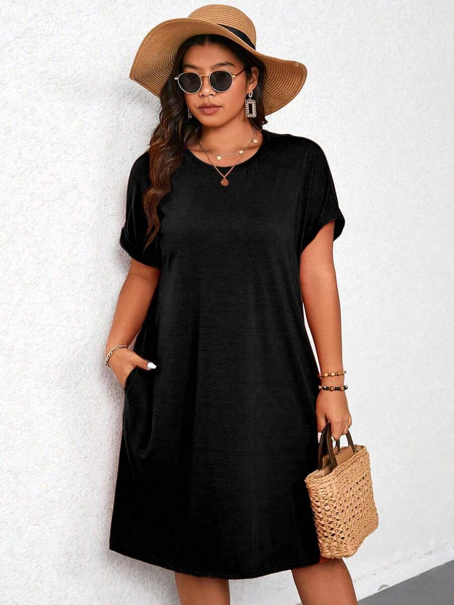 EMERY ROSE Plus Size Summer Casual Loose Solid Color Dress | SHEIN USA