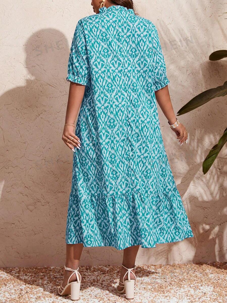 Shein Vcay Plus Size Womens Summer Holiday Style Floral Print Fringed