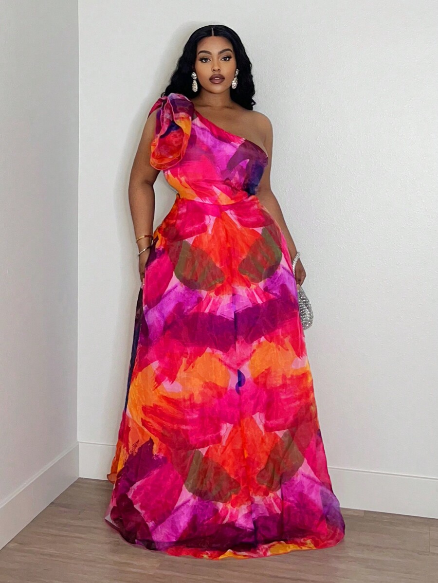 Slaydiva Romantic Red Mesh Dress With Brush Print, Off Shoulder ...