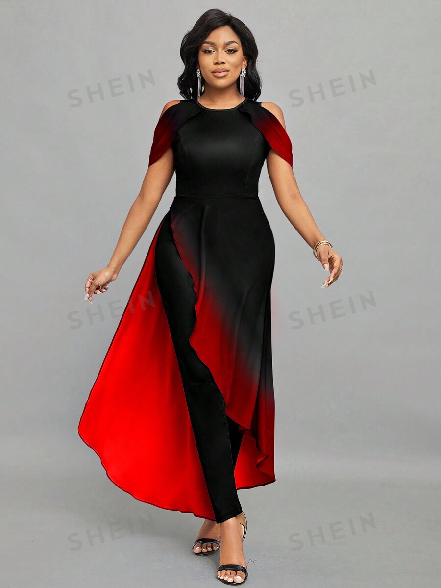 SHEIN Lady Women's Ombre Cold Shoulder Overlay Jumpsuit | SHEIN USA