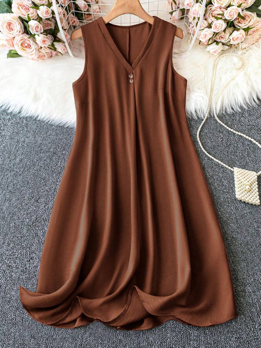 SHEIN LUNE Plus Size Summer Solid Color Sleeveless Casual Dress | SHEIN USA