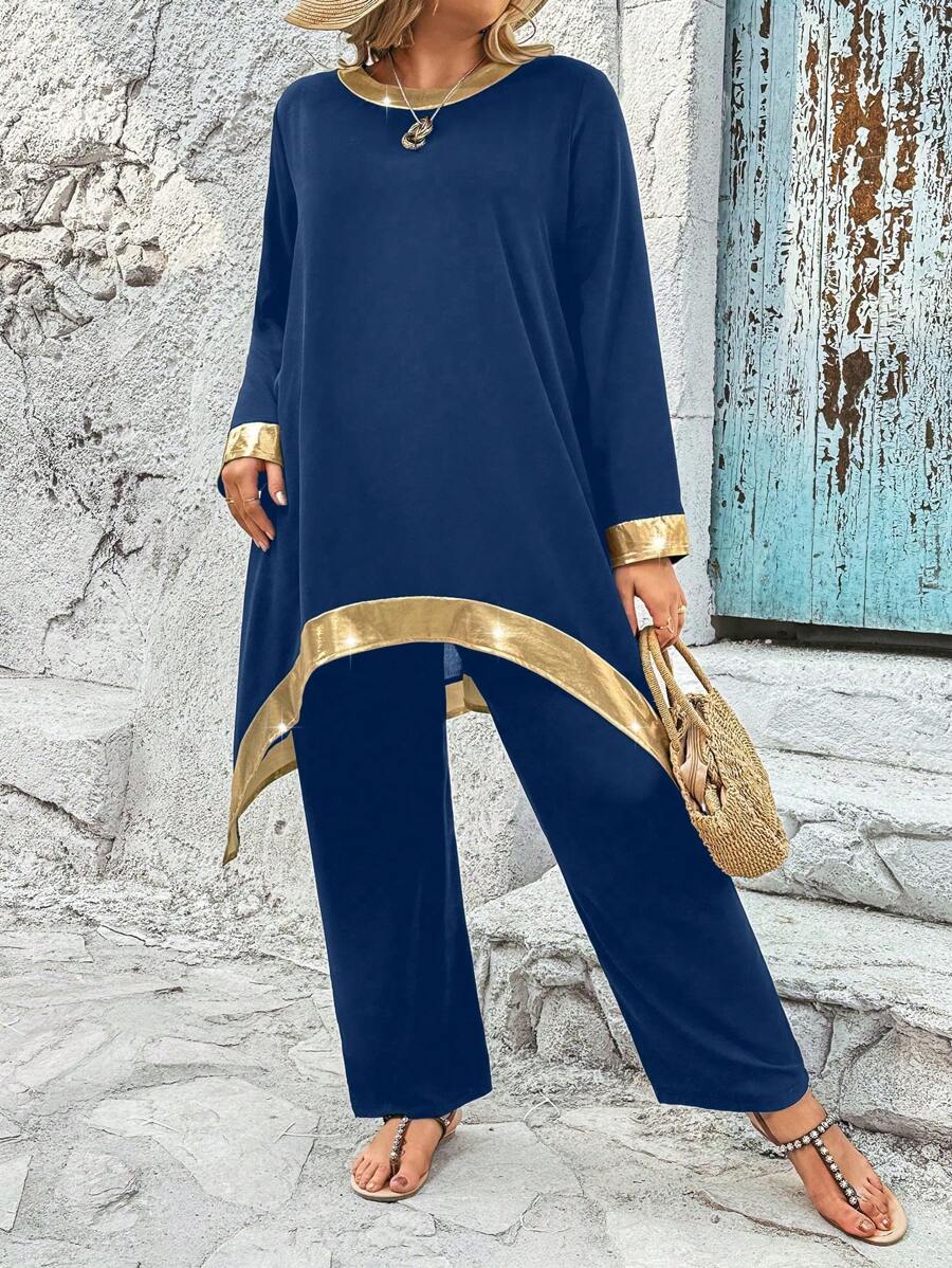 SHEIN LUNE Conjunto De 2 Piezas De Talla Grande Para Damas Con Cuello ...