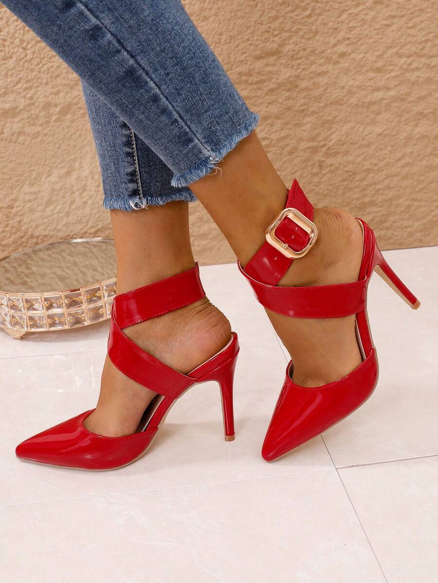 Fashionable Women's Red High Heels With Pointed Toe, Thin Heels And ...