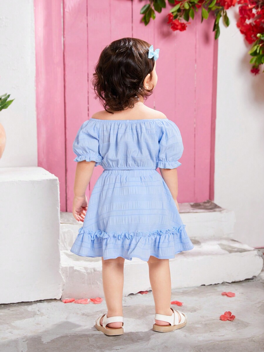 SHEIN Baby Girl Simple Solid Color Off-Shoulder Short Sleeve Top And ...