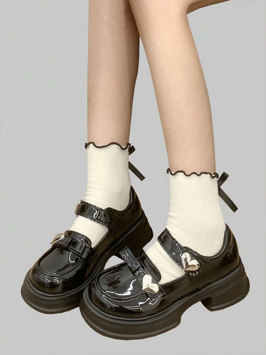 ROMWE Kawaii Ladies' Patent Leather Mary Jane Wedge Shoes With Chunky ...