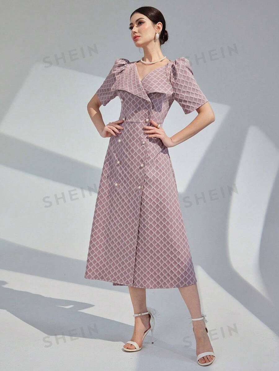 SHEIN Modely Women Fashionable Diamond Plaid Printed Short Sleeve Arabic Style Dress for Sale ...