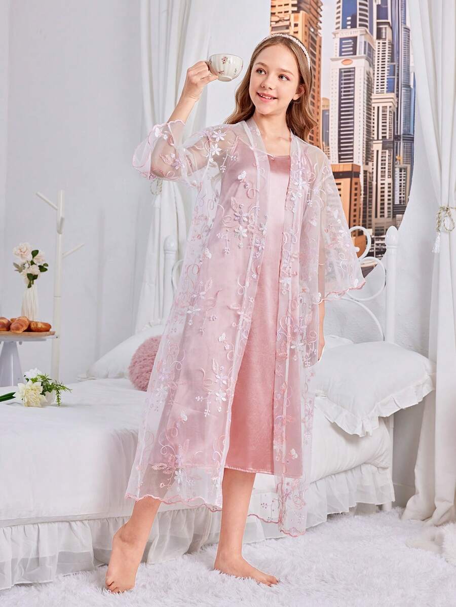SHEIN Tween Girl Elegant Lace Wedding Party Luxurious Sleepwear & Slip ...