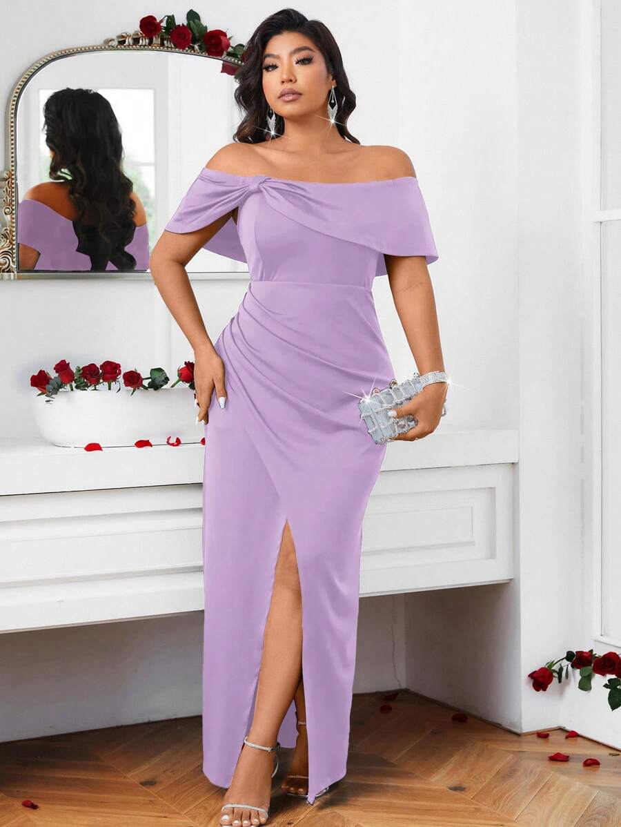 SHEIN Belle Women Fashionable Elegant Solid Color Off Shoulder Split ...