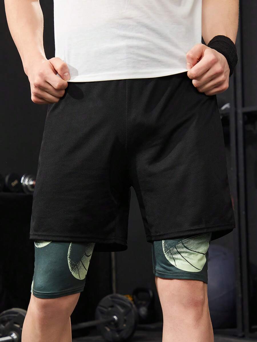 SHEIN Teen Boy Casual Basketball Printed Pattern Sport Shorts With Fake ...