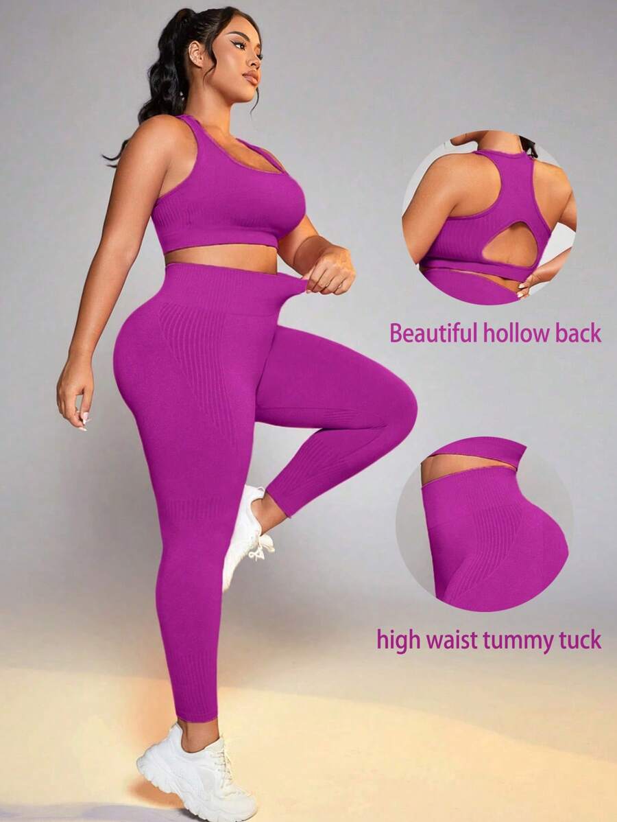 SHEIN Sport Studio Plus Size Women's Solid Color Vest And Pants Sports ...