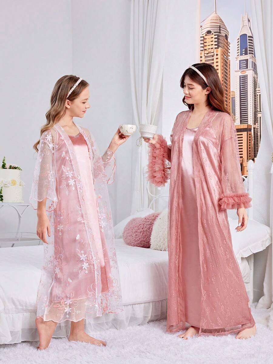 SHEIN Tween Girl Elegant Lace Wedding Party Luxurious Sleepwear & Slip ...