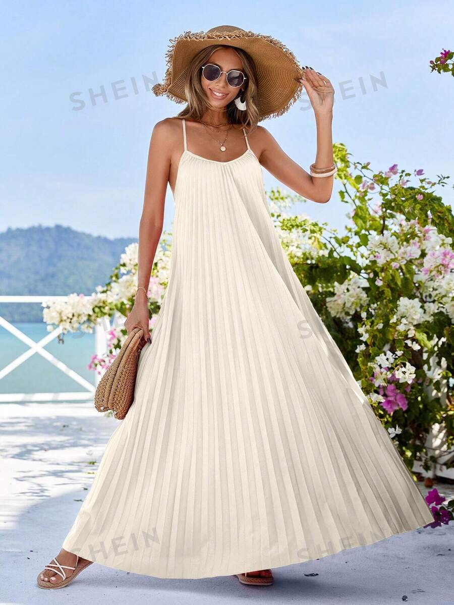 SHEIN VCAY 夏の休日に 程よいゆるさのプリーツストラップワンピース | SHEIN JAPAN