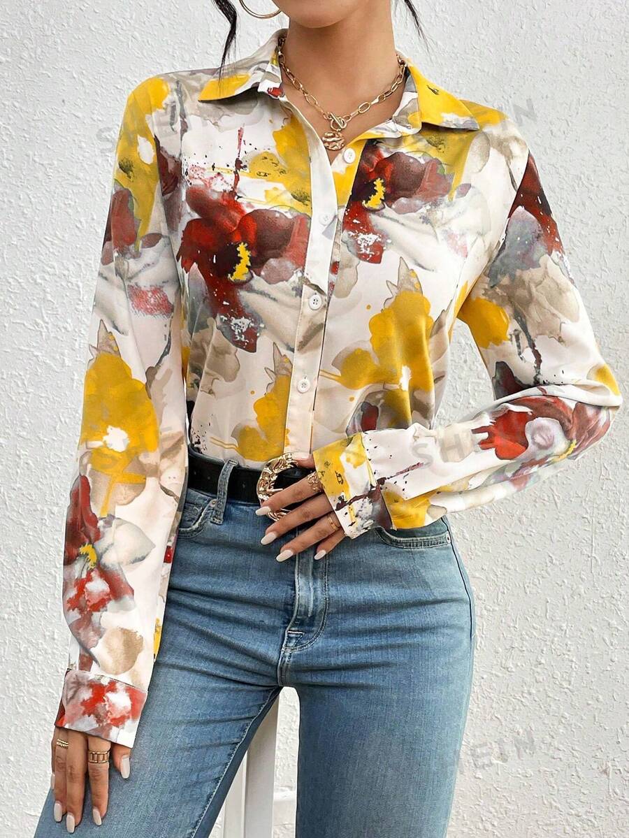 SHEIN Privé Europe And America Style Blend Painted Tie Dye Print Women ...