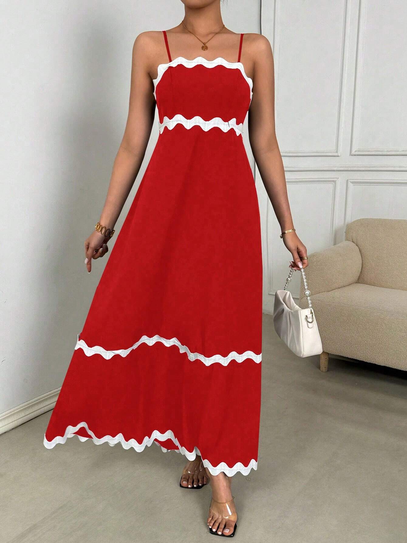 SHEIN Privé Summer Long Splice Straps Sundress With Color Block Woven ...