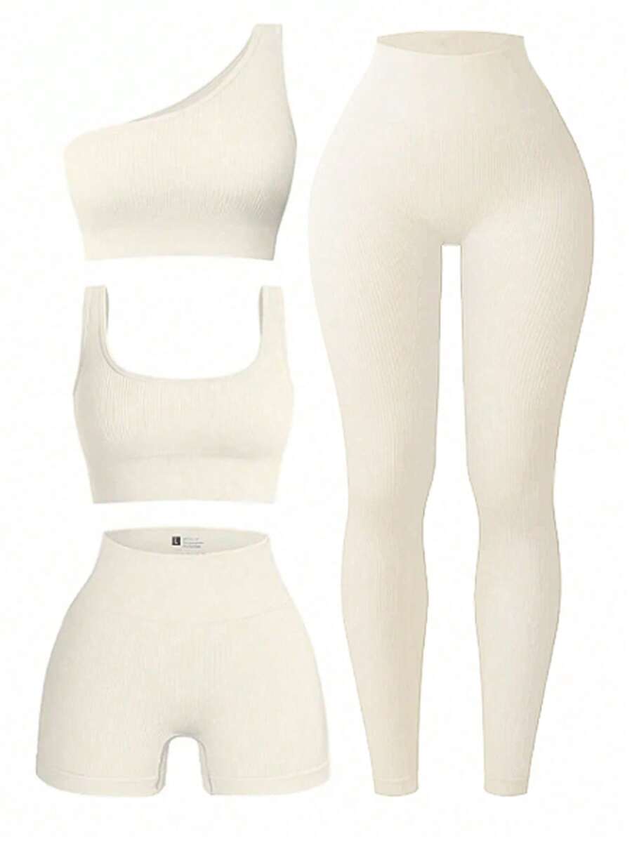 Easithlete Women's Solid Color Vest, Short And Leggings Workout Set ...