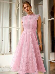 Simplee Elegantes Vintage-Spitzenkleid mit ausgestelltem Rock für Damen ...