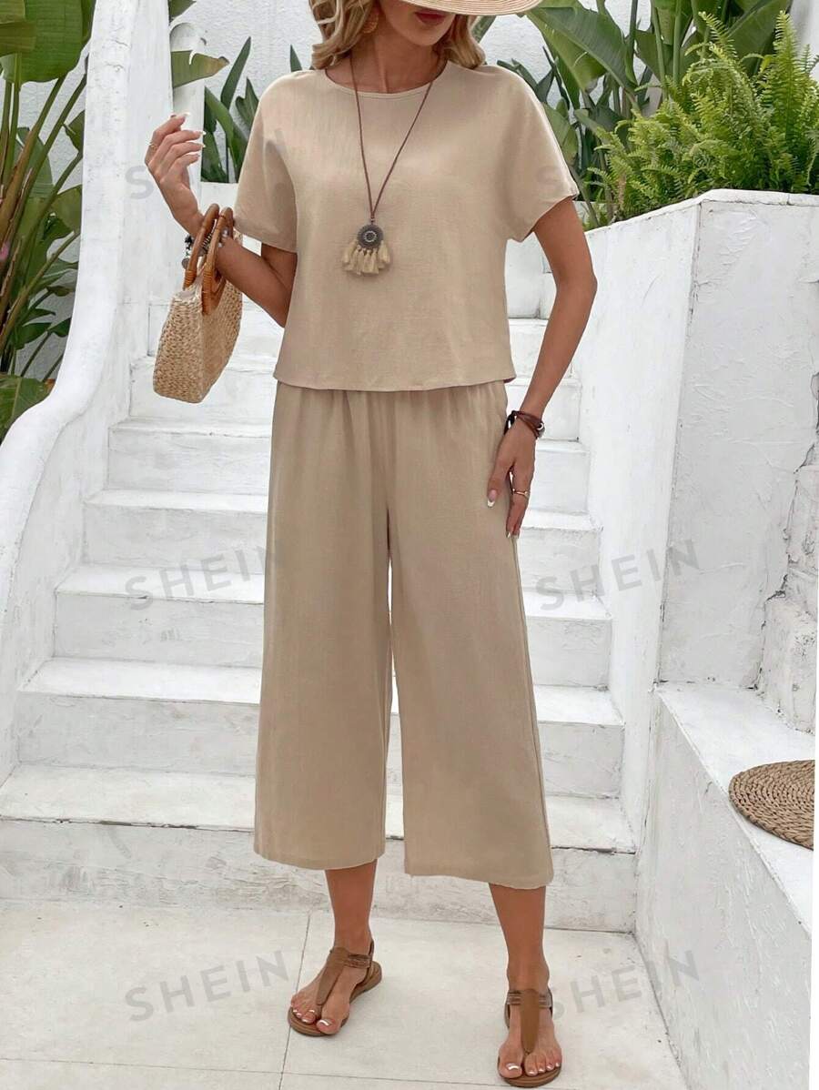 SHEIN JORESS 2pcs/Set Women Batwing Sleeve Top And Pants Summer Outfit ...