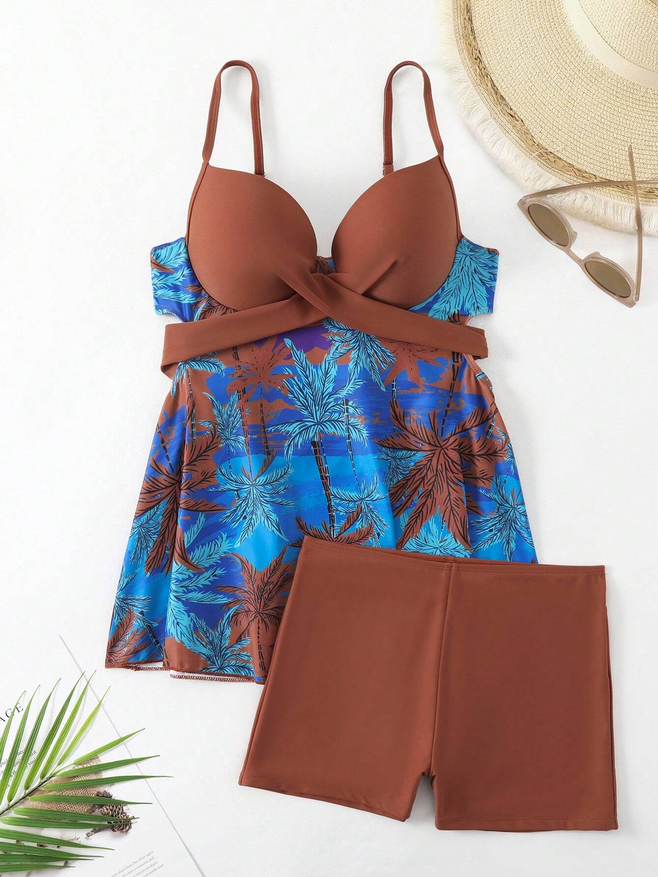 SHEIN Swim Lushore Women's Palm Tree Print Vacation Style Random ...