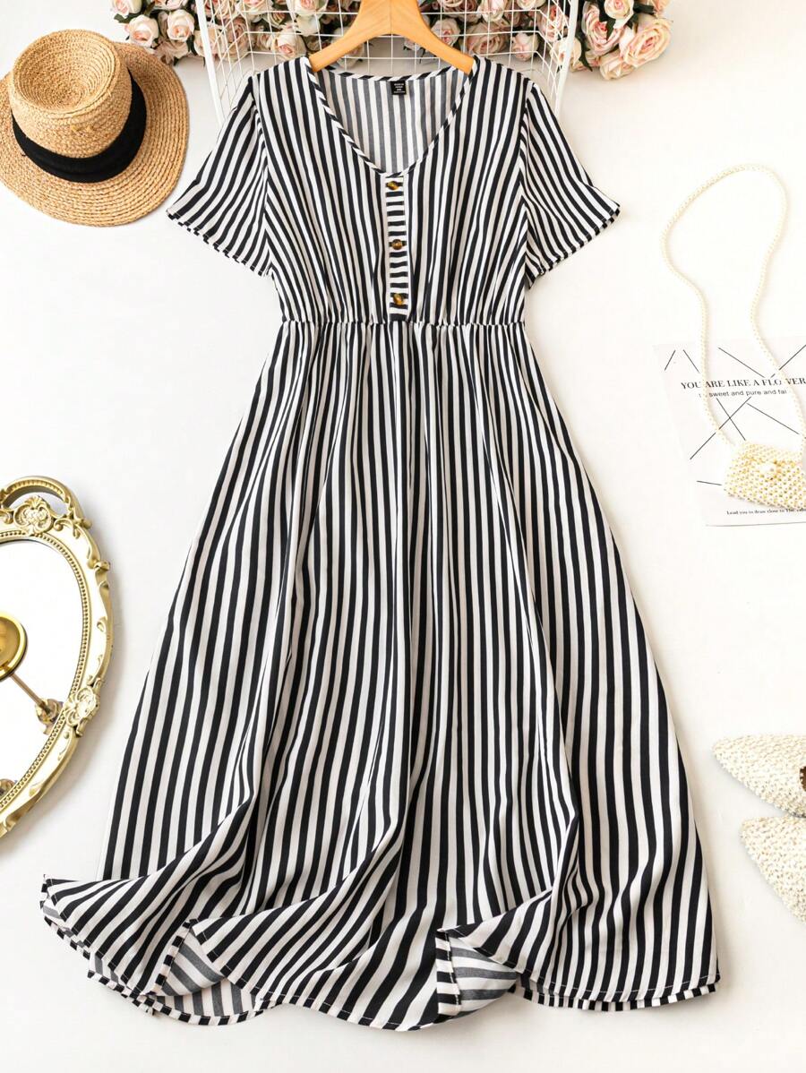 SHEIN LUNE Women Fashionable Summer Classic Black And White Striped ...