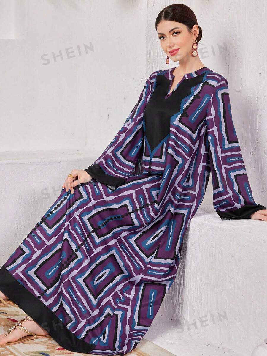 SHEIN Najma Robe arabe avec manches évasées et encolure échancrée ...