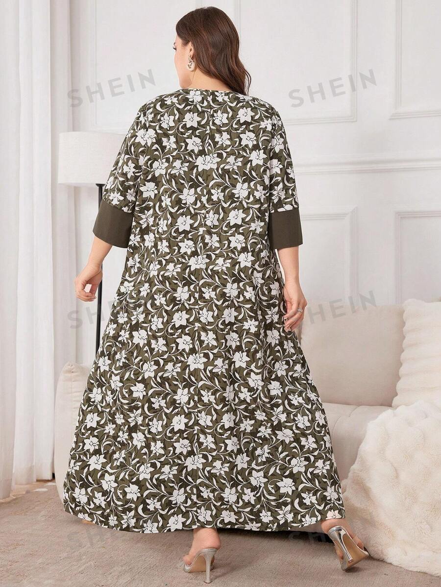 SHEIN Mulvari Roupas árabes femininas com estampa floral em tamanho ...