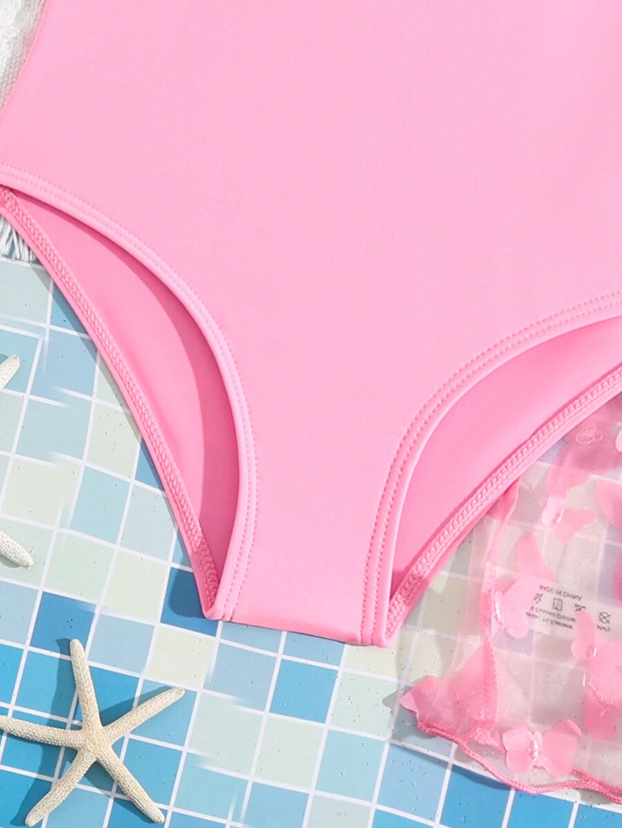 Young Girl Solid Color One-Piece Swimsuit With Spaghetti Straps ...