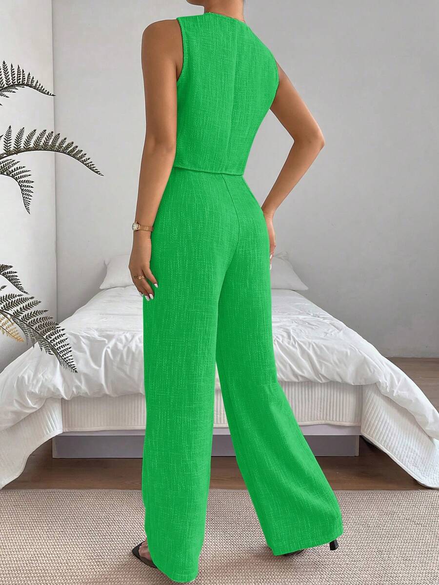 SHEIN Relaxiva Women Solid Color Single-Breasted Vest And Pants Casual ...