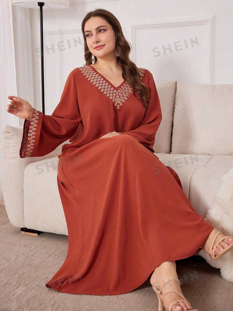 SHEIN Najma Ropa holgada árabe para mujeres de talla grande con cuello ...