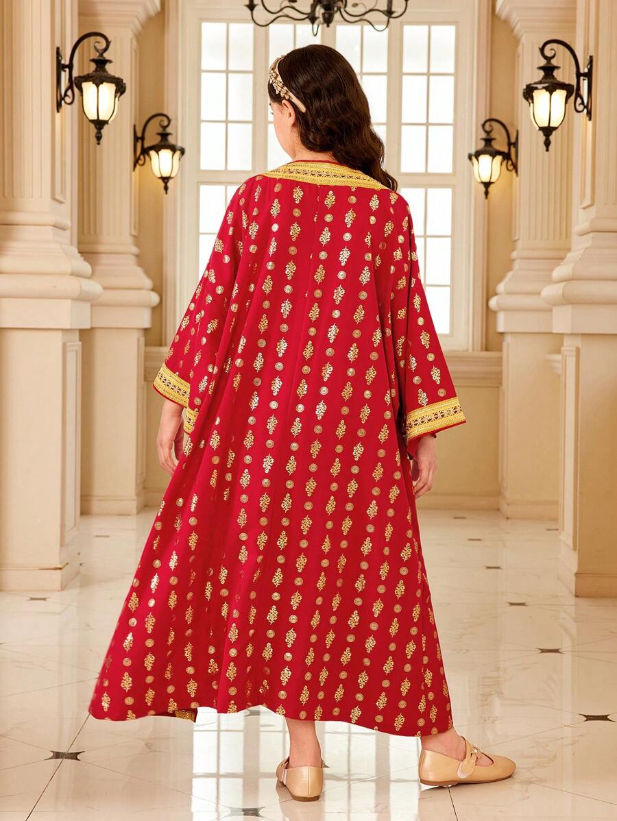 SHEIN Tween Girl Floral Patchwork Long Sleeve Robe With Open Front ...