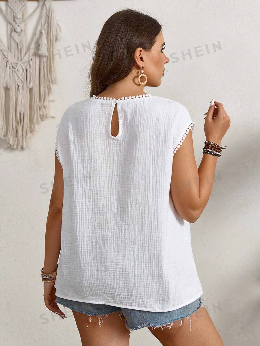 SHEIN LUNE Plus Size Women\ Crinkled Fabric Splice Embroidery Material ...