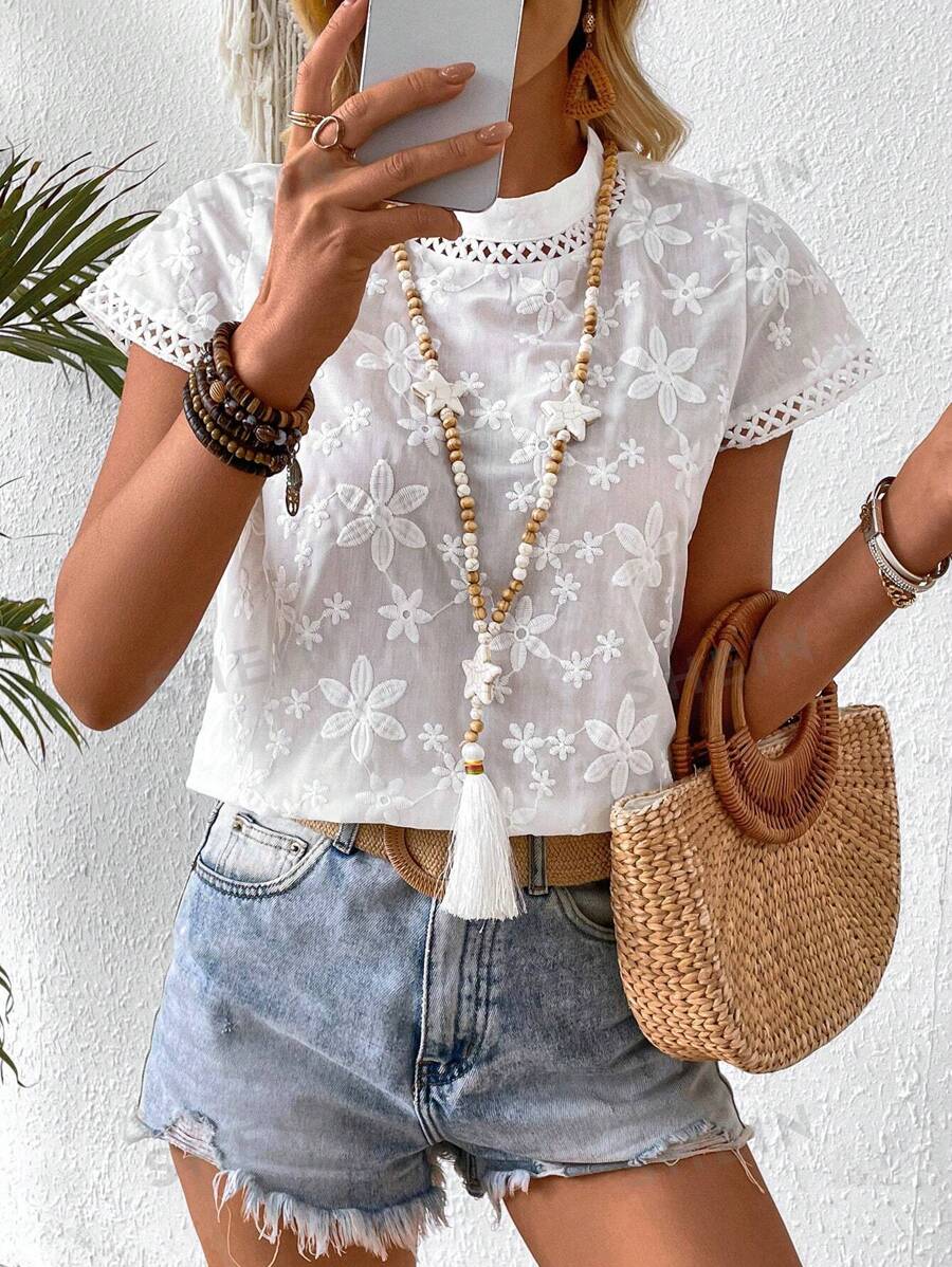 SHEIN VCAY Camisa Floja de Verano de Manga Corta con Cuello Alto ...