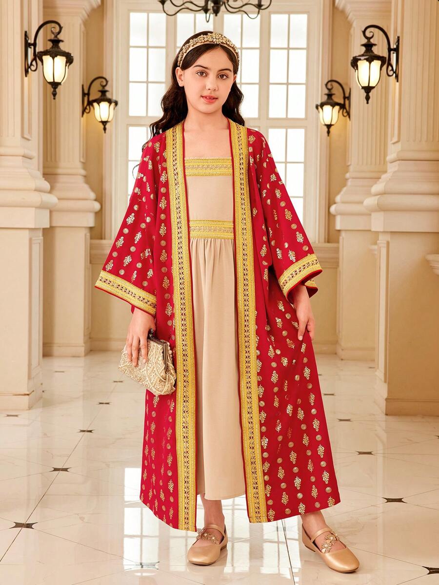 SHEIN Tween Girl Floral Patchwork Long Sleeve Robe With Open Front ...