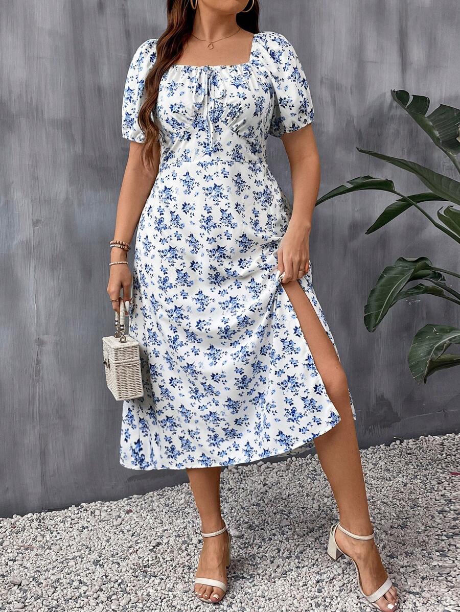 SHEIN VCAY Vestido Longo Floral Miúdo Transpassado para Verão, Look ...