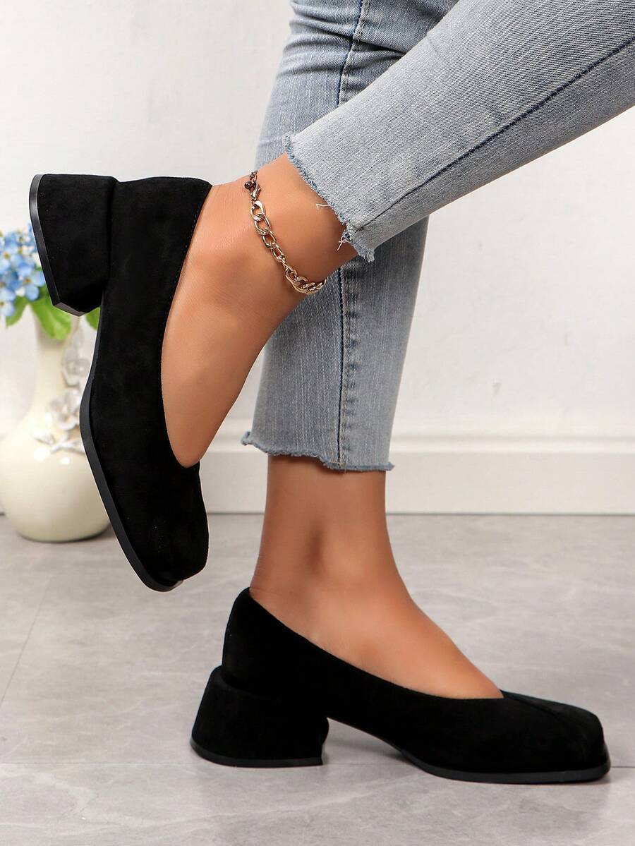 Women Retro Style Chunky Heel Square Toe High Heel Shoes And Women One ...