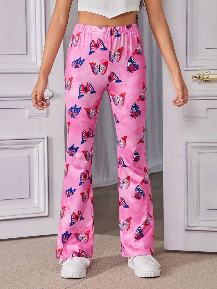 Teen Girl Butterfly Print Flare Pants In Millennium Y2K Style | SHEIN USA