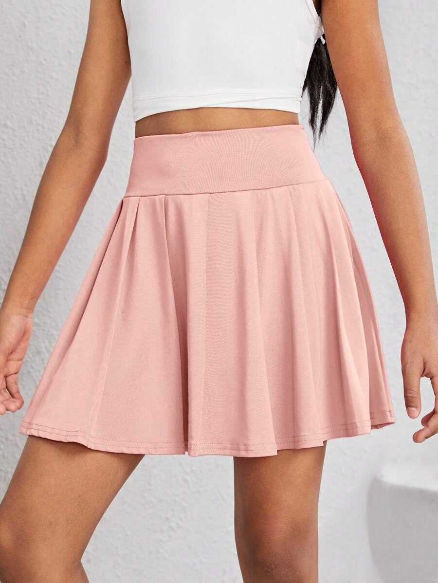 SHEIN Tween Girls' Sporty Knitted Pleated Skort With Loose Fit And ...