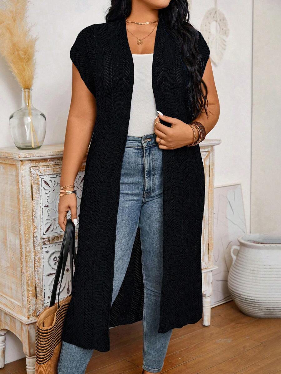 EMERY ROSE Plus Size Solid Color Long Cardigan With Flare Sleeves ...