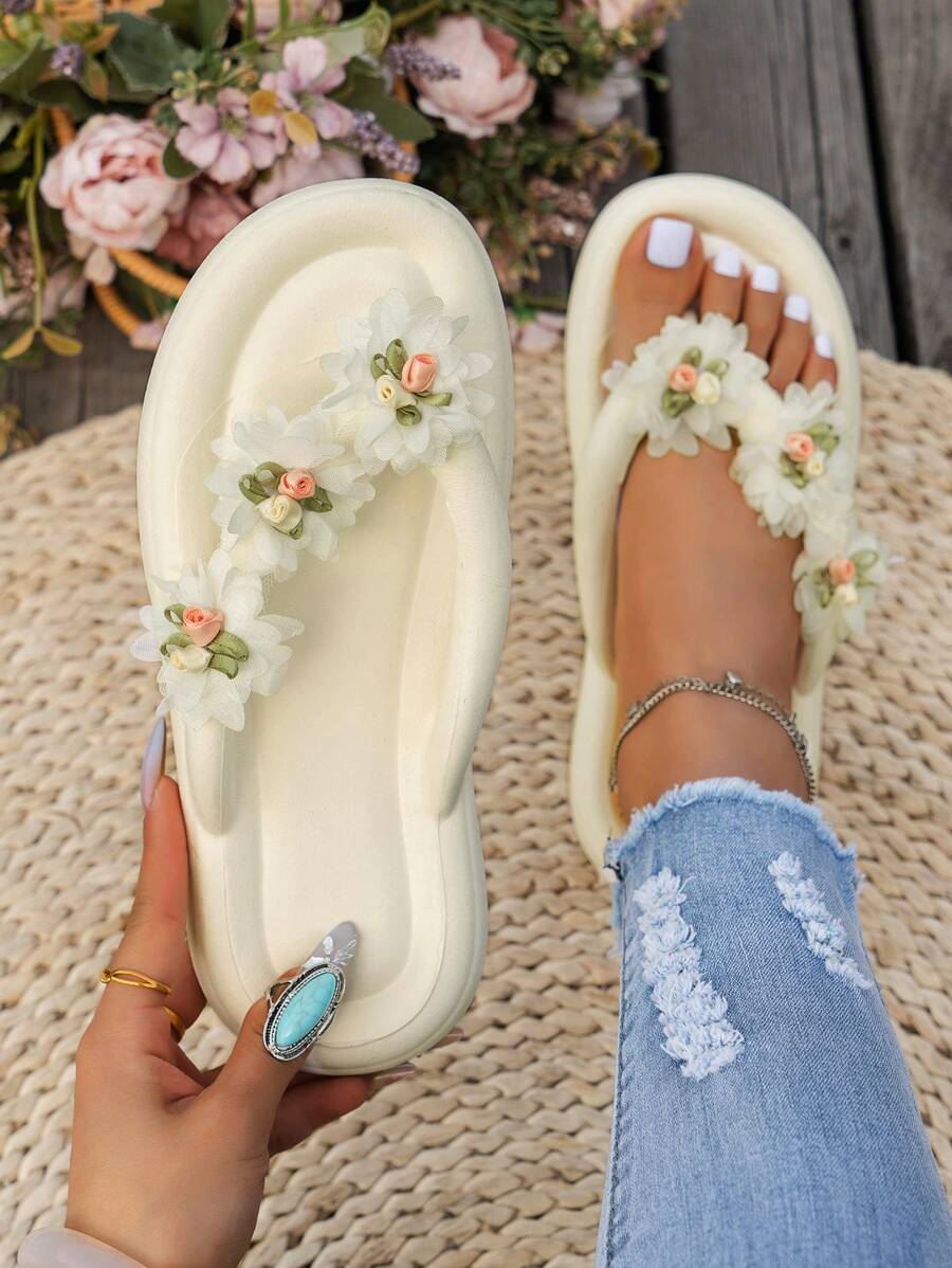 Women 2024 Spring New Fashionable Vintage Lace Flower Slippers, Flip ...