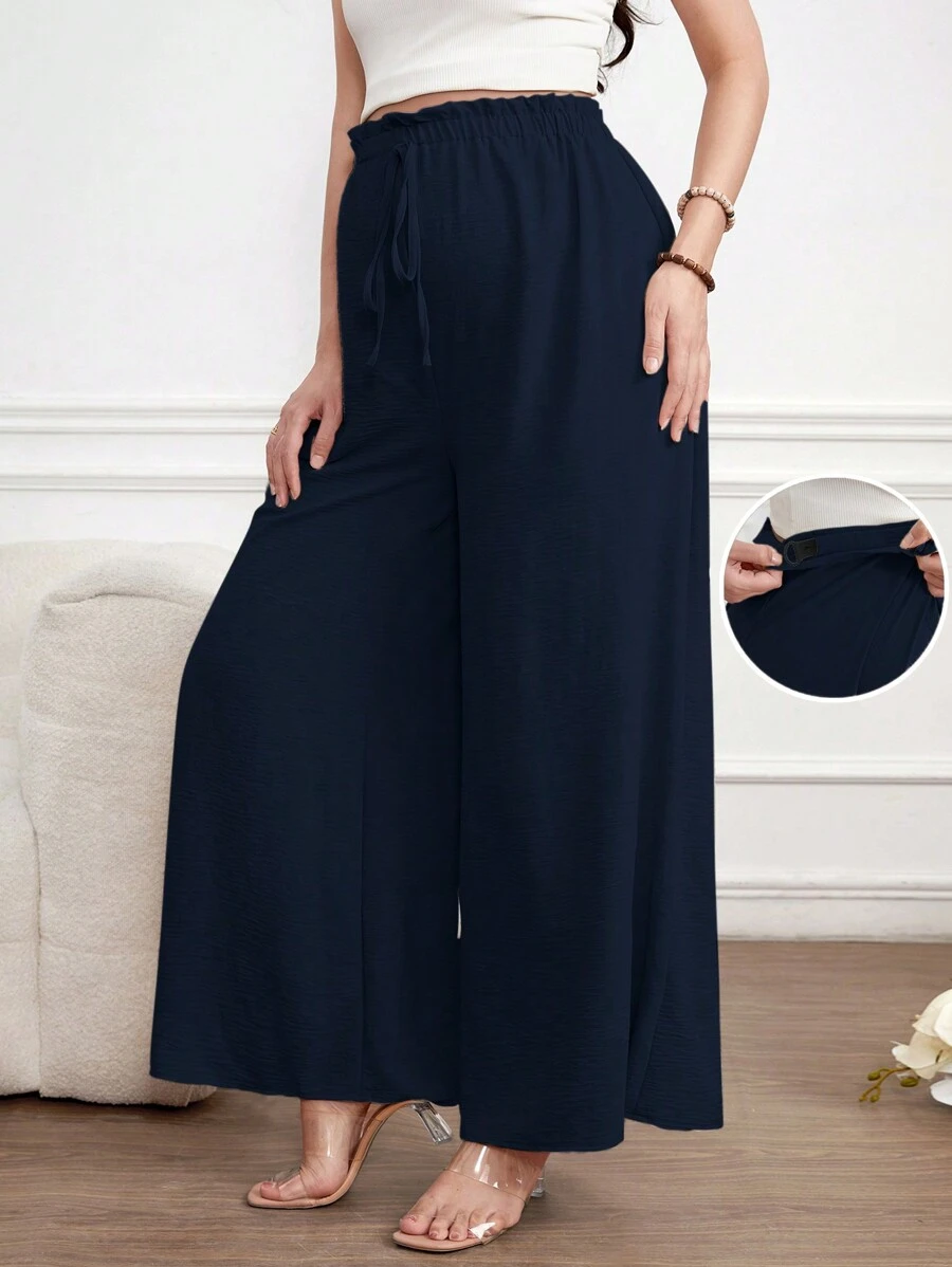 SHEIN Solid Color Maternity Adjustable High Waist Wide Leg Paper Bag ...