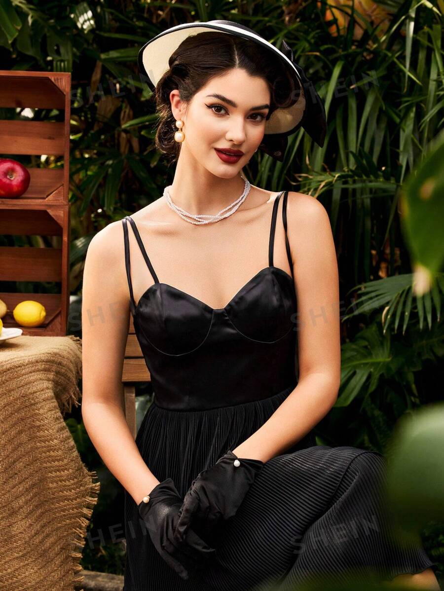 SHEIN DECDS Summer Vintage Elegant Pleated Cami Midi Dress For Vacation Mother Day Dress Summer ...