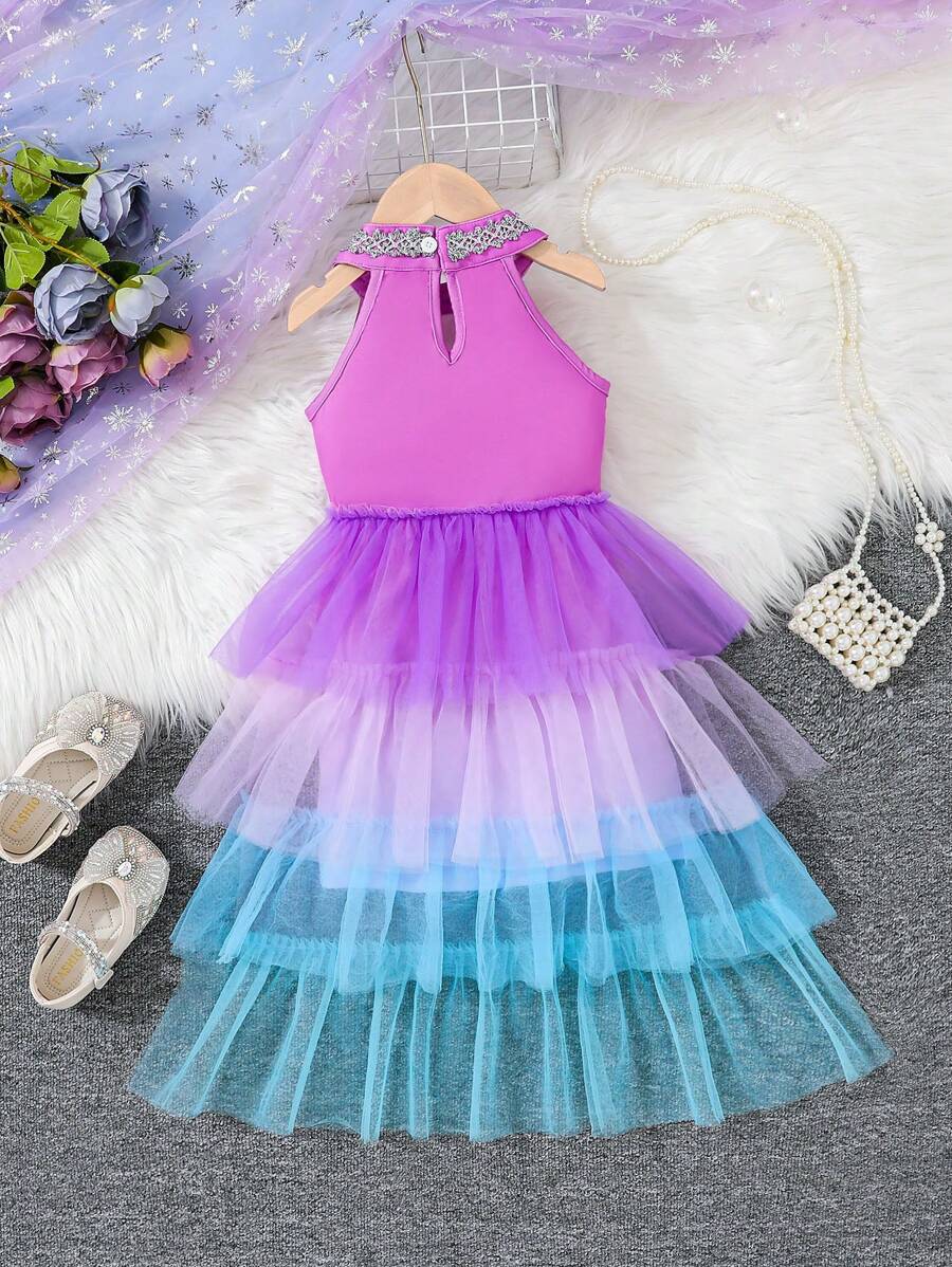 SHEIN Blossomsprite Kids Young Girl Colorful Multilayered Tulle Blue To ...