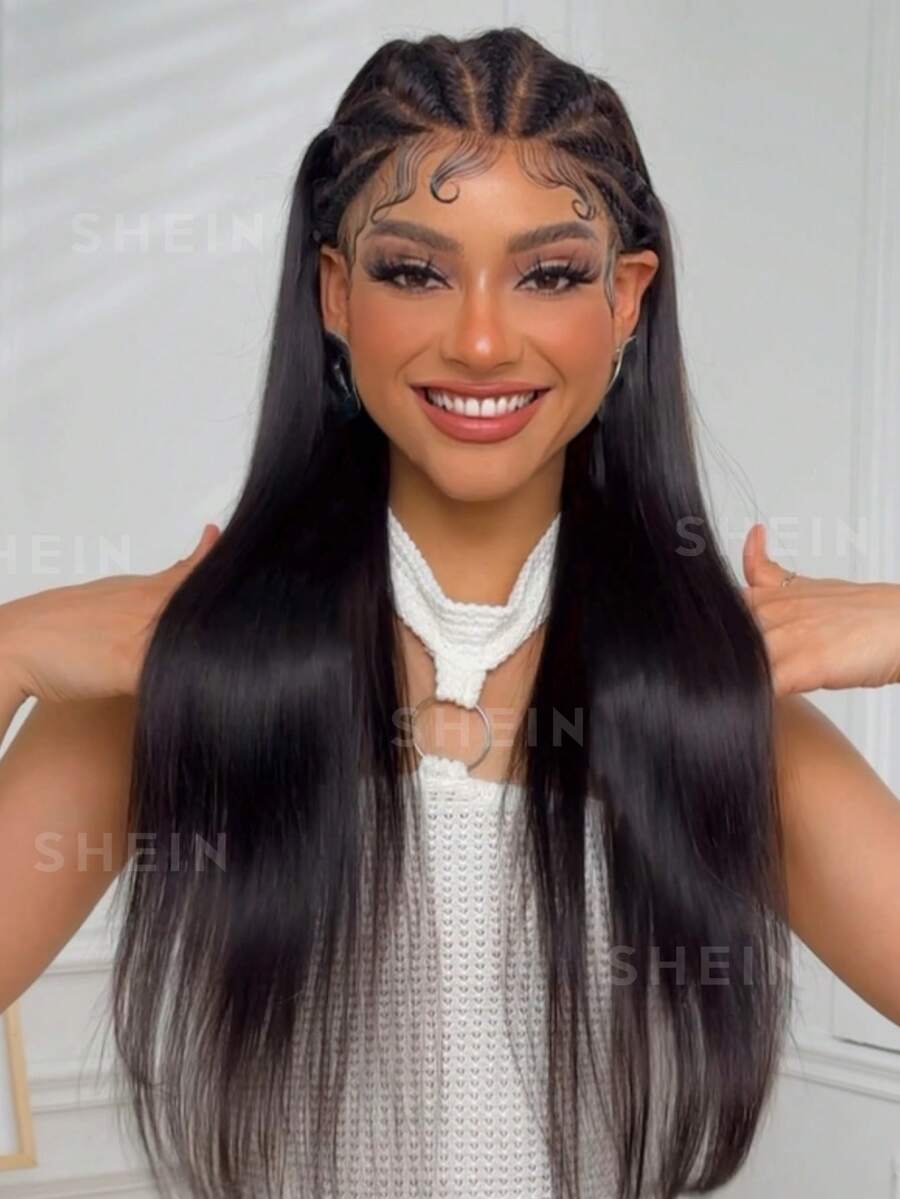 Straight Lace Front Wigs Human Hair Braid Lace Wig 180% Density 13x4 ...