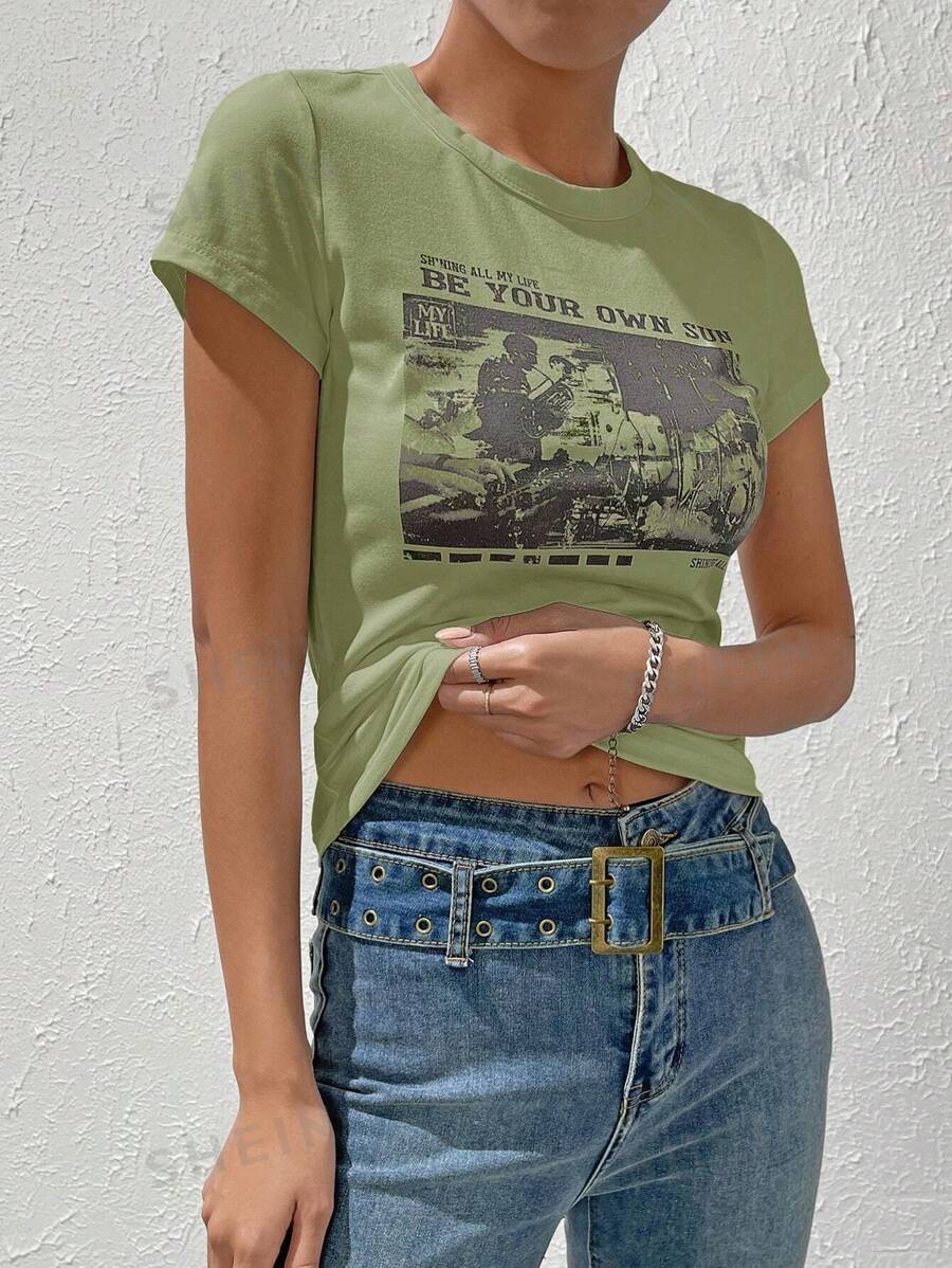 SHEIN EZwear Summer Outfits Y2K Slogan & Figure Graphic Tee | SHEIN USA