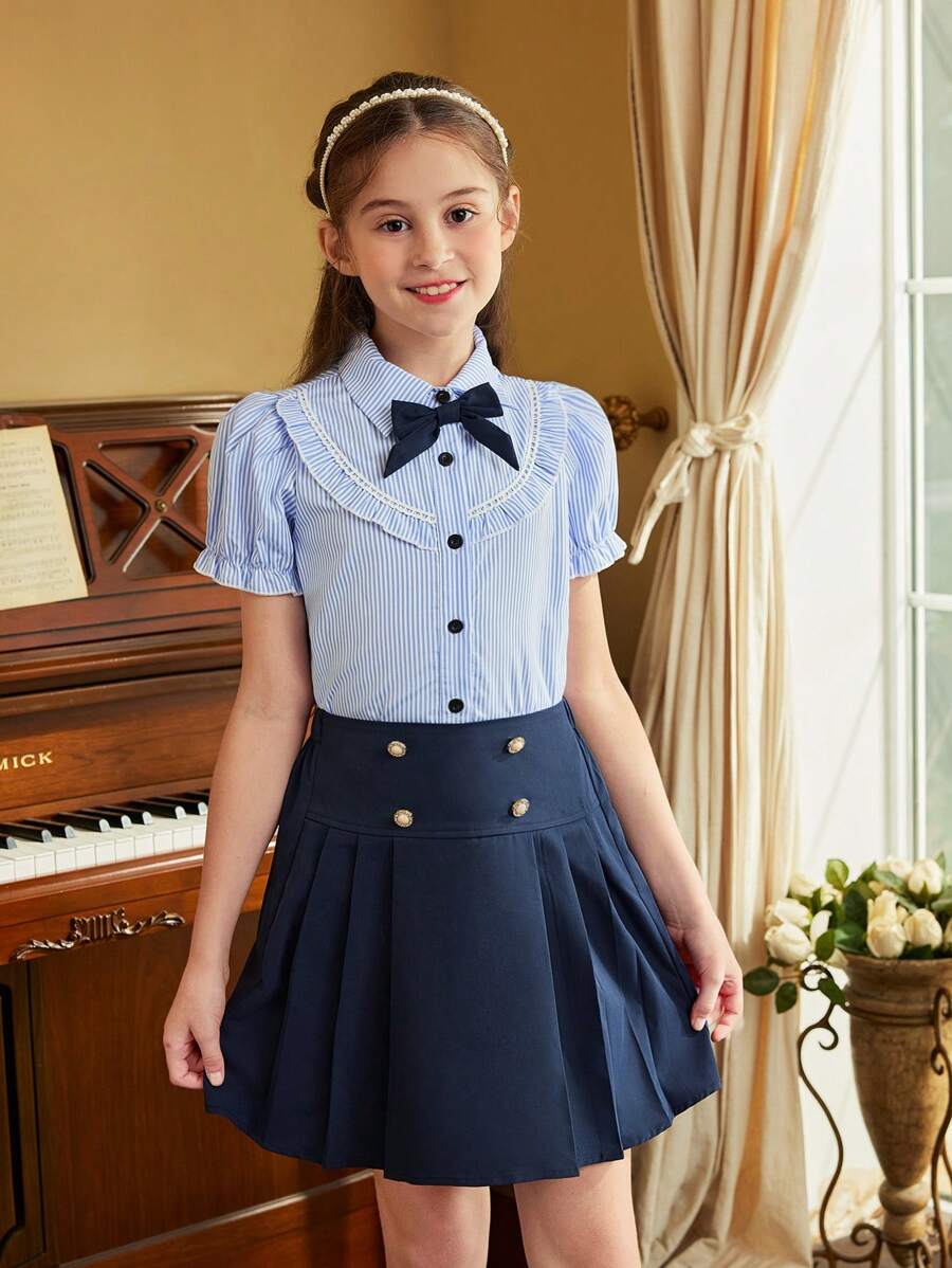 SHEIN Tween Girl Casual Academy Style Cute Mushroom-Edge Contrast ...