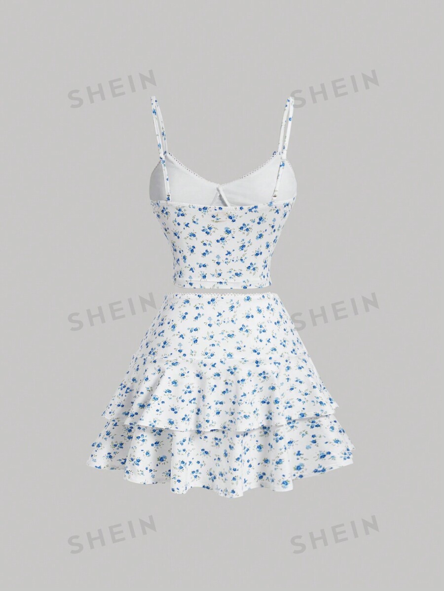 SHEIN MOD Women Ditsy Floral Print Double Layered Short Skirt With ...