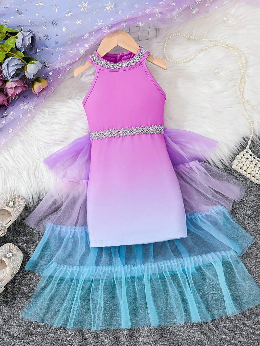 SHEIN Blossomsprite Kids Young Girl Colorful Multilayered Tulle Blue To ...