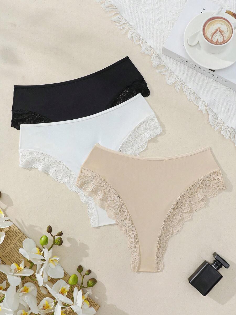 SHEIN Women's Spliced Lace Triangle Panties | SHEIN USA