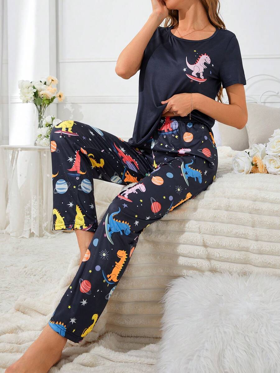 Women Standard Size Cartoon Dinosaur Pattern Pajamas Set | SHEIN USA